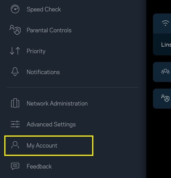 How to access your account settings in the Linksys mobile application